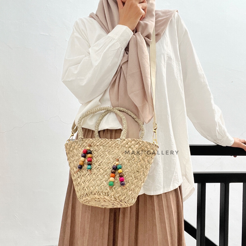 Jual Tas Anyaman Mendong Selempang Slingbag Wanita Etnik MANIK Kayu ...