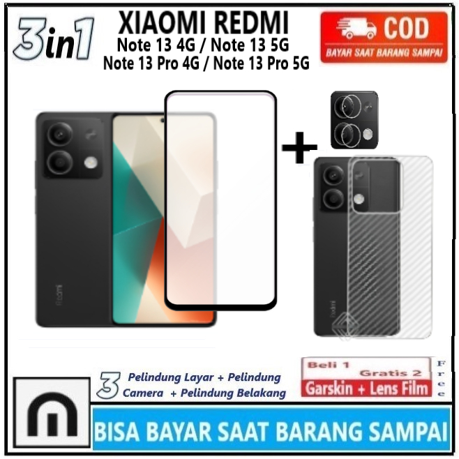Jual Promo Paket 3in1 Tempered Glass Xiaomi Redmi Note 13 4G Note 13 5G ...