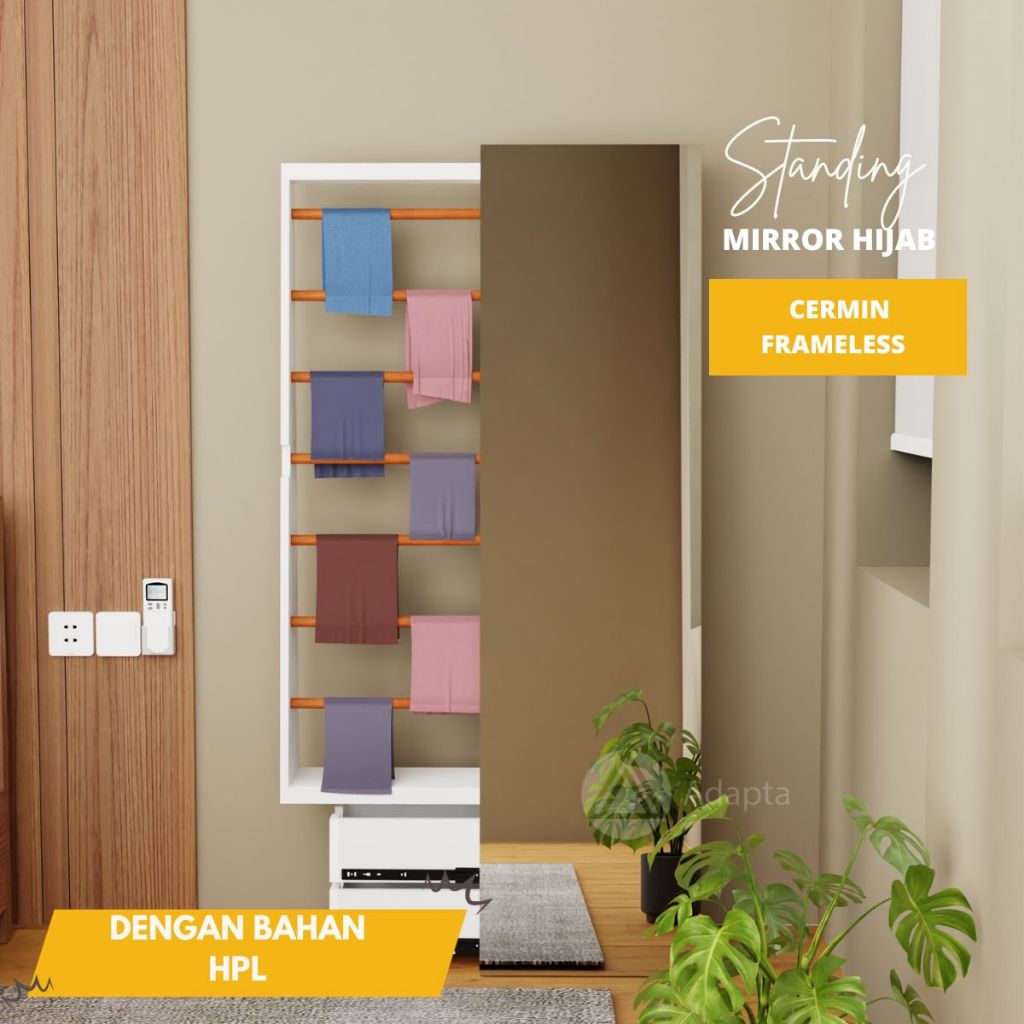 Jual Cermin Standing Mirror HPL Rak Hijab Cermin Frameless - Standing ...