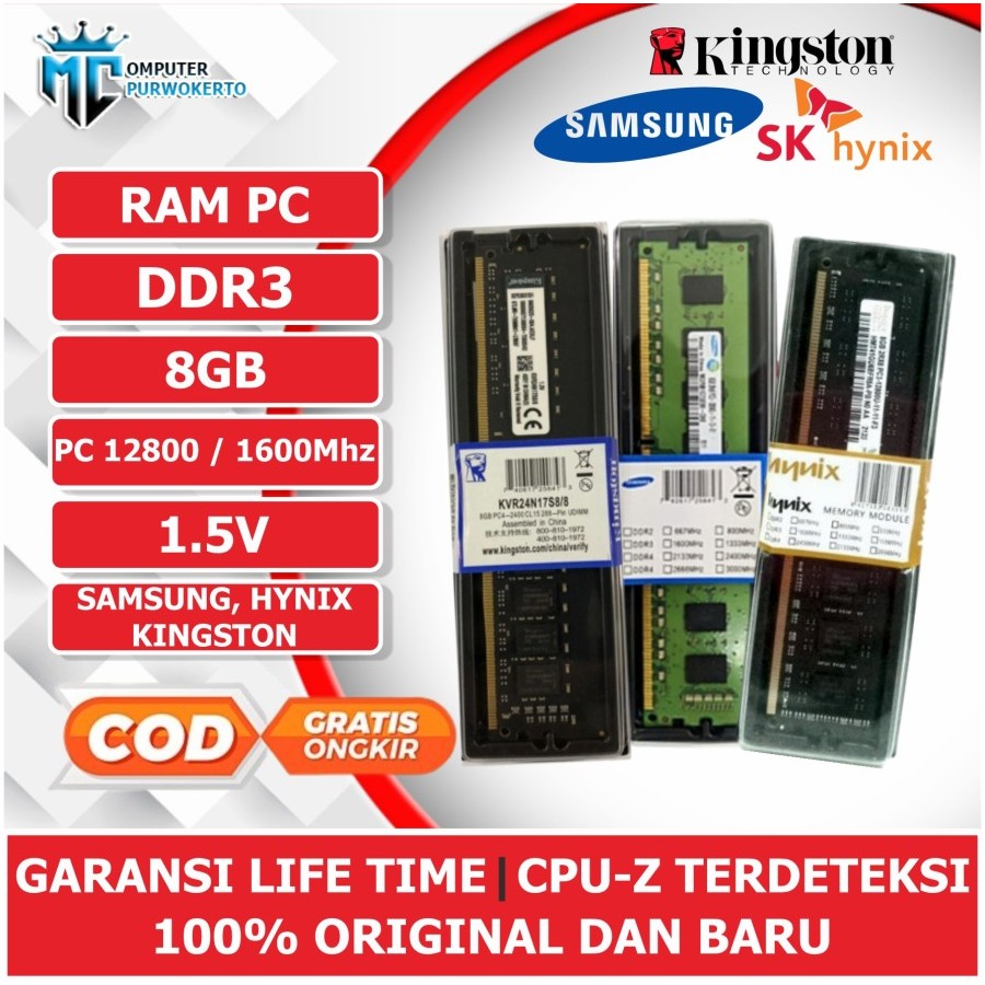 Jual RAM PC longdim 8GB DDR3 PC12800 1600Mhz | Shopee Indonesia