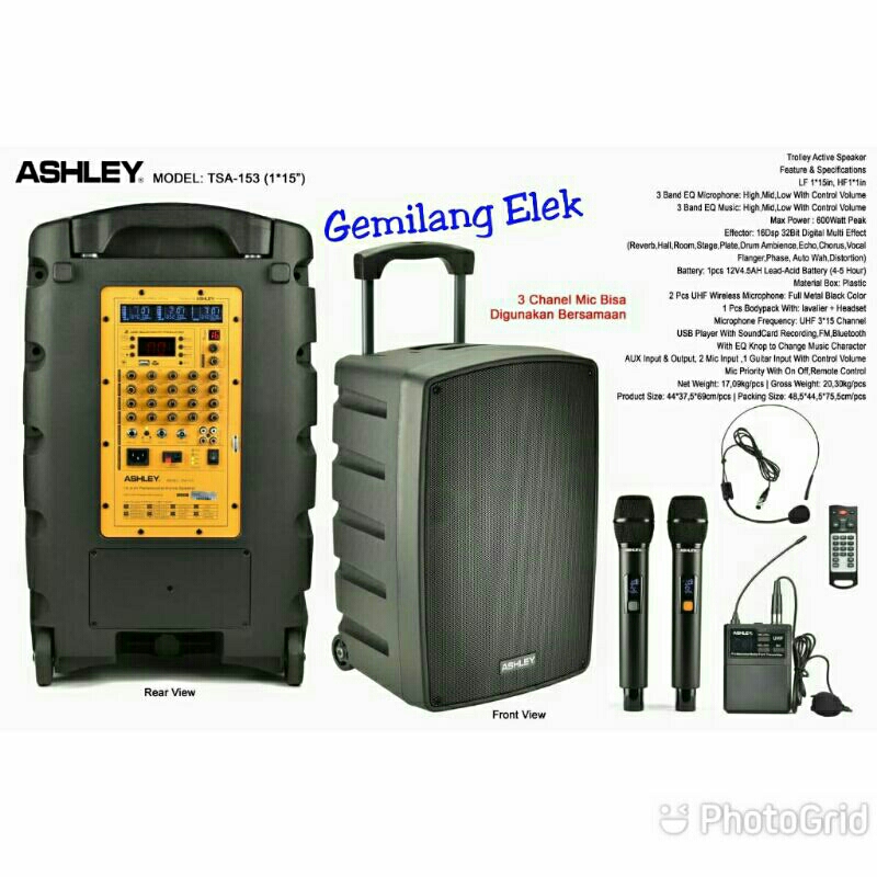 Jual Speaker Portable Wireless ASHLEY TSA 153 Original 15 inch | Shopee ...
