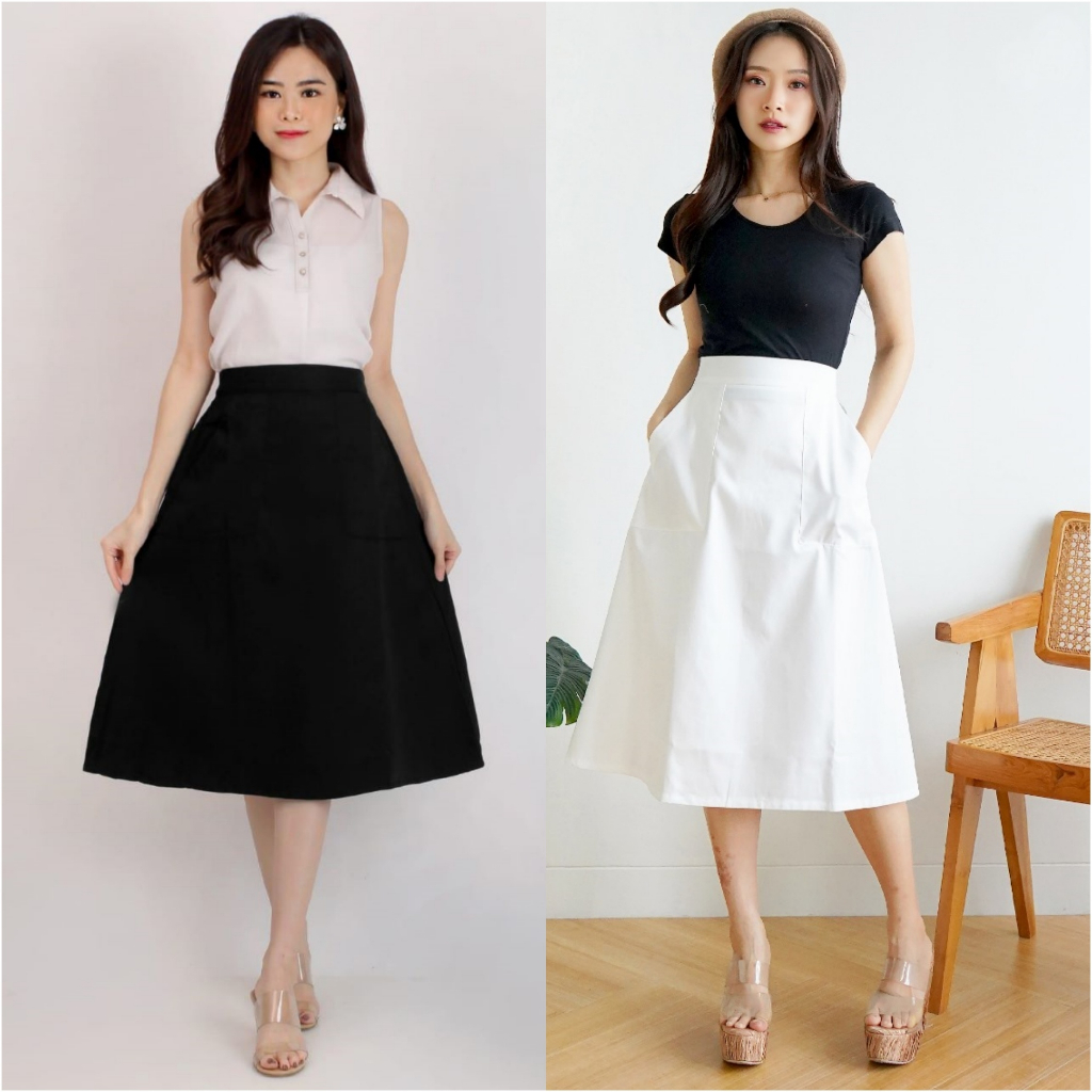 Jual Baju Rok Wanita Bawahan Polos Pinggang Belakang Karet Bahan Katun ...
