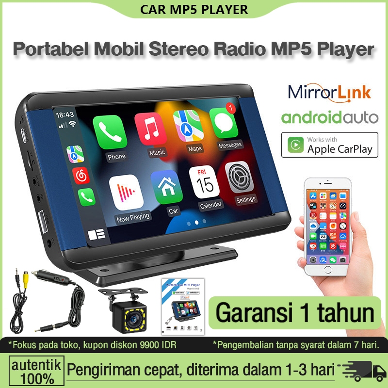 Jual 7 inci Wireless Wired CarPlay Android Auto Portabel Mobil Stereo Radio MP5 Player Bluetooth ...
