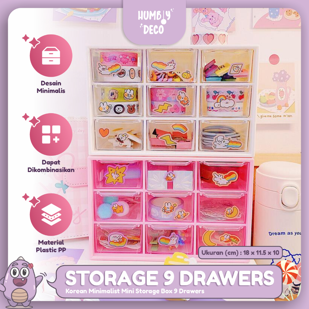 Jual Humbly Deco - Korean Minimalist Mini Storage Box 9 Drawers for ...