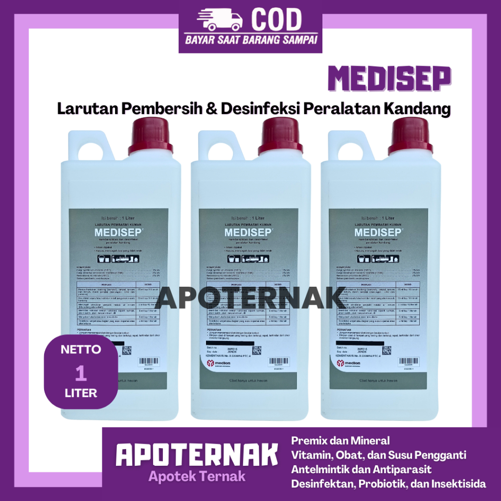 Jual Medisep 1 L Antiseptik Desinfektan Kuman Bakteri Virus Jamur Aman Tubuh Hewan Manusia ...