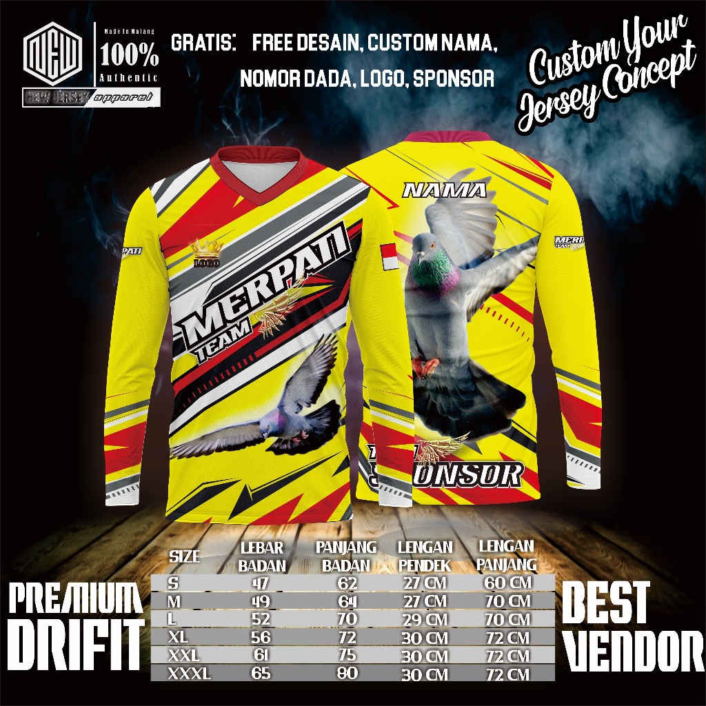 Jual Jersey Full Print Team Merpati Indonesia - Gratis desain nama ...