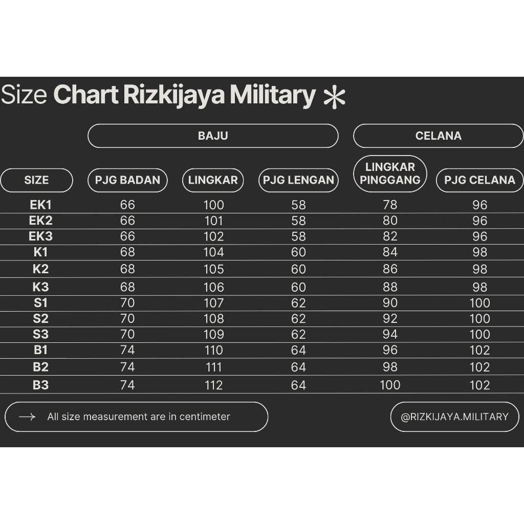 Jual SIZE CHART PDL LORENG *ALL VARIANT | Shopee Indonesia