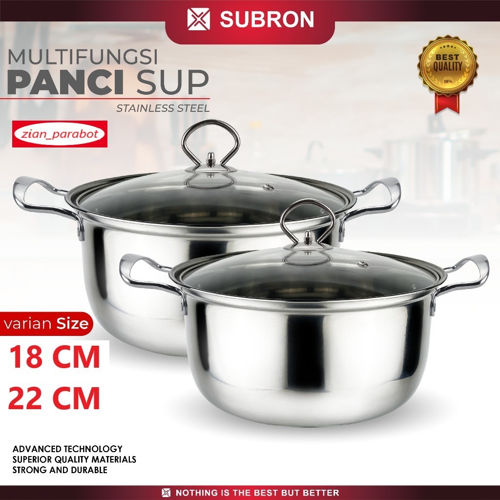 Jual SUBRON Panci Sup Soup Pot 20cm 18cm Stainless Steel Tutup Kaca ...