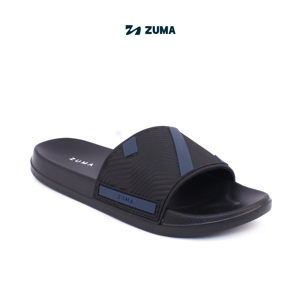 Jual Zuma Men Slide Max 17 Black Blue, Sandal Slop Pria Karet Slip On ...