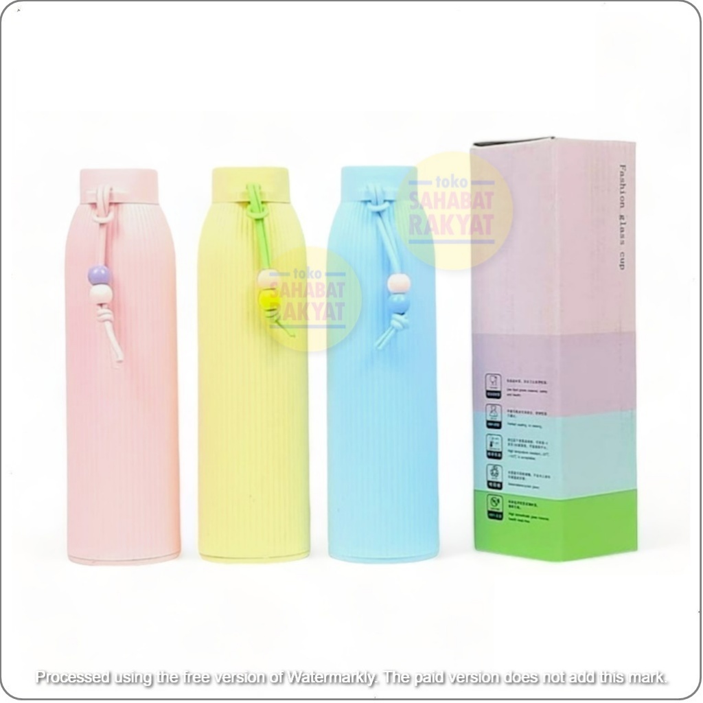 Jual BTL005R Botol Minum Kaca Macaron Tali 300ml | Shopee Indonesia