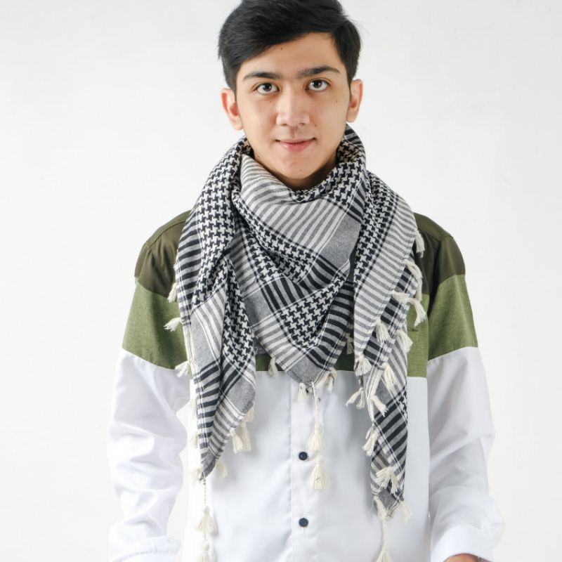 Jual sorban rumbai / sorban kashmiri / sorban putih hitam / sorban ...