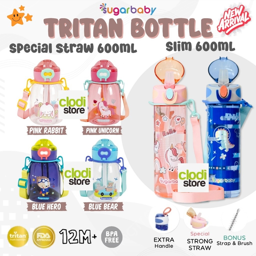 Jual Sugar Baby Tritan Kid Bottle Special Straw / Kid Bottle Slim 600ml - Botol Minum Sekolah ...