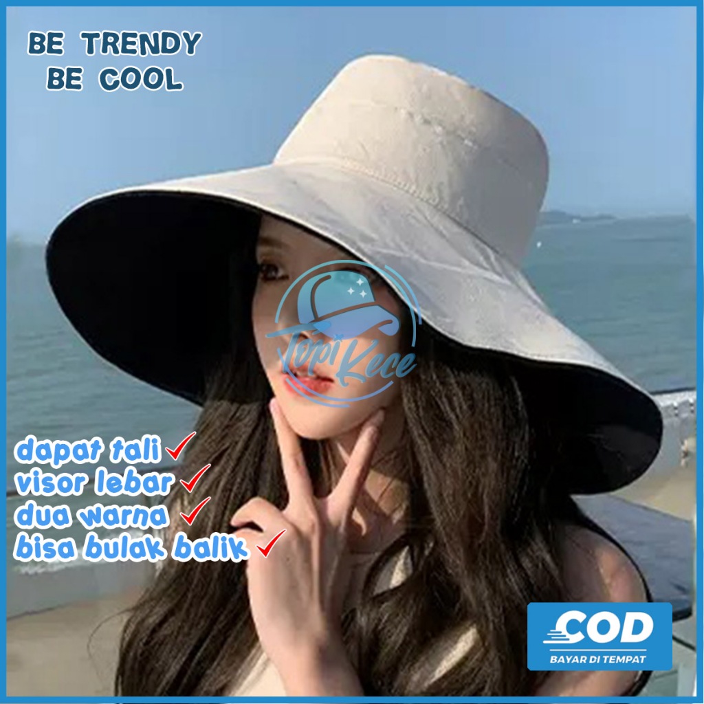 Jual Topi Pantai Wanita Korea Lebar Dua Warna Visor Pelindung Sinar UV Summer Bucket Hat Fashion ...