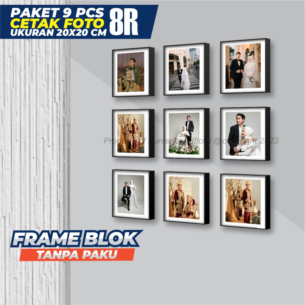 Jual PAKET 9 PCS FRAME HITAM LIST PUTIH + CETAK FOTO 20X20CM 8R BINGKAI ...