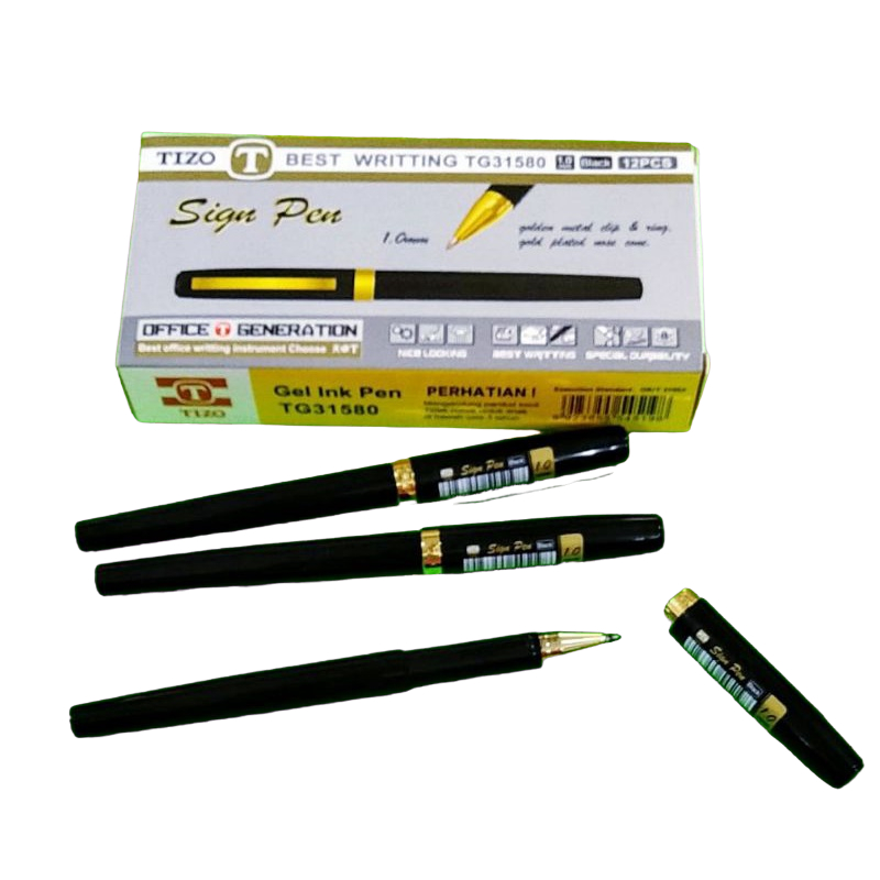 Jual Tizo Gel Ink Pen TG-31580 /Tizo Sign Pen Hitam 1.00mm (1 Pak isi ...