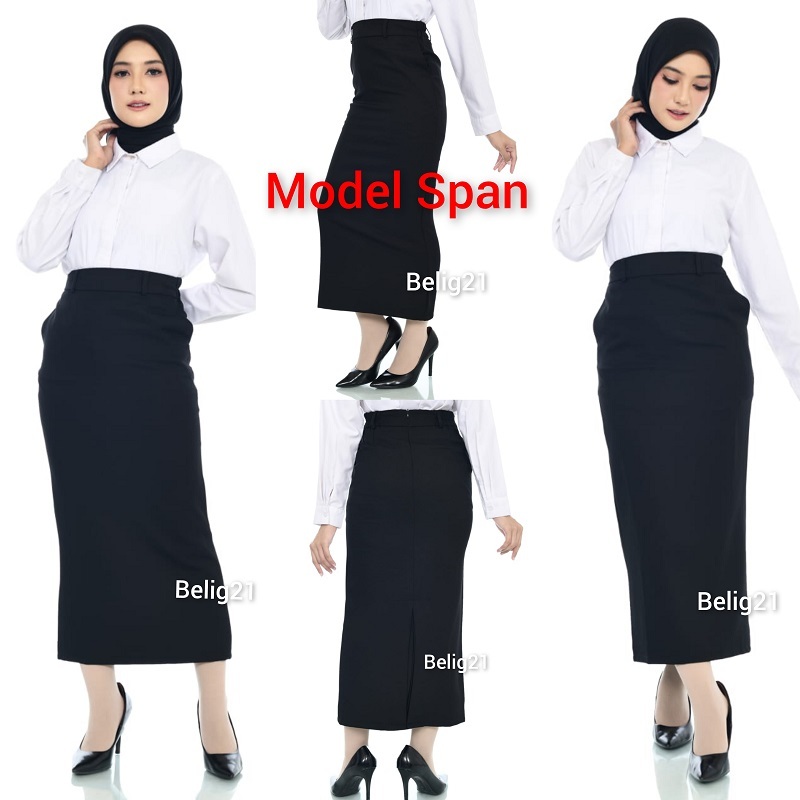 Jual Rok Panjang Hitam Polos Model A line Span Pinggang Karet Ada ...