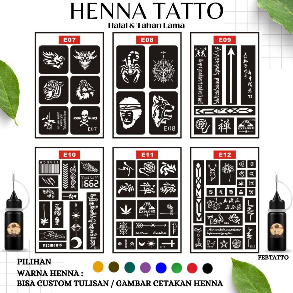 Jual Henna Tato Halal Tahan Lama Bisa Custom Hena Kit 10ml HEN E07 ...