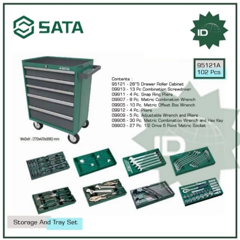 Jual Trolley Set 95121A 102Pcs 5 Drawer Tool Trolley Set Sata | Shopee ...