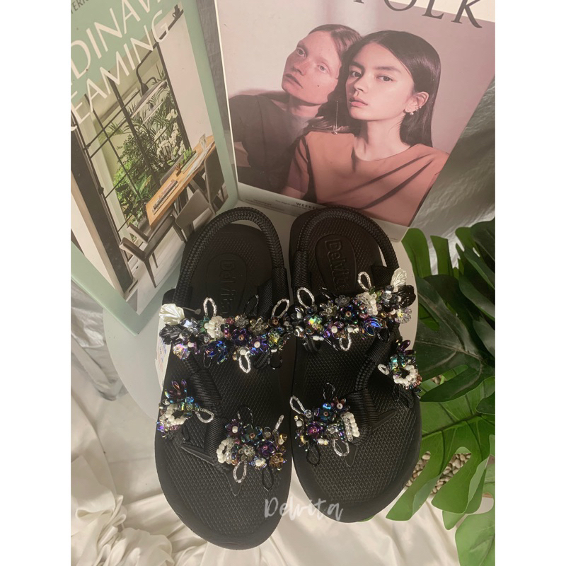 Jual Poppy Sandals Type A Sendal Tali Wanita Beads Tulle Manik Mote ...