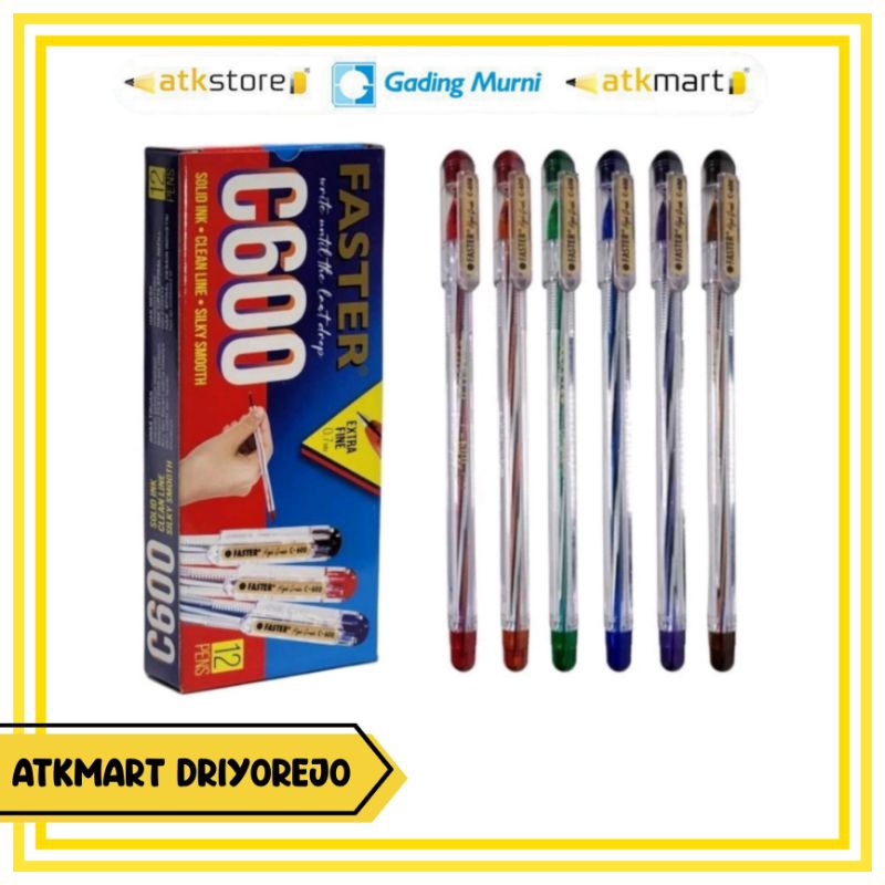 Jual (4 PCS) FASTER BALLPOINT C-600 HITAM, BIRU, MERAH - BULPEN ...