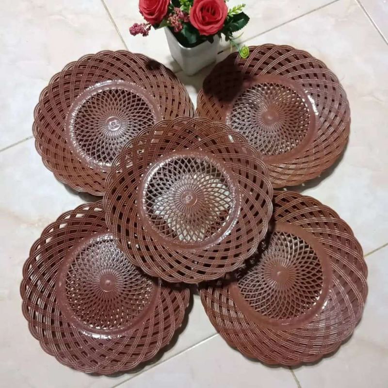 Jual (12 PCS) Piring Rotan Motif Anyaman 1 Lusin / Piring Saji Rotan ...