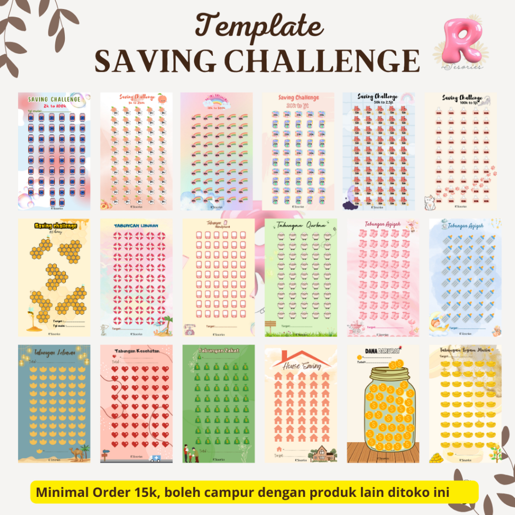 Jual [1 lembar] kertas saving challenge tantangan menabung A6 6 lubang I kertas isi binder loose ...