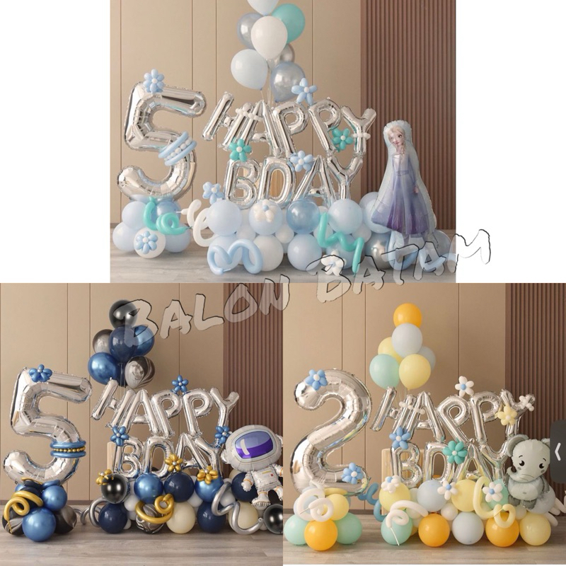 Jual Paket balon Happy Bday + angka Frozen Gajah Astronot | Shopee ...