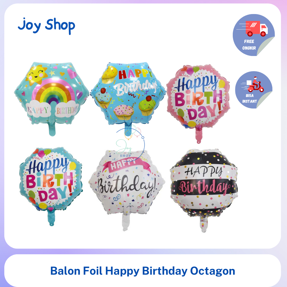 Jual Balon Foil Happy Birthday Segi Enam Balon Ultah Octagon Balloon ...