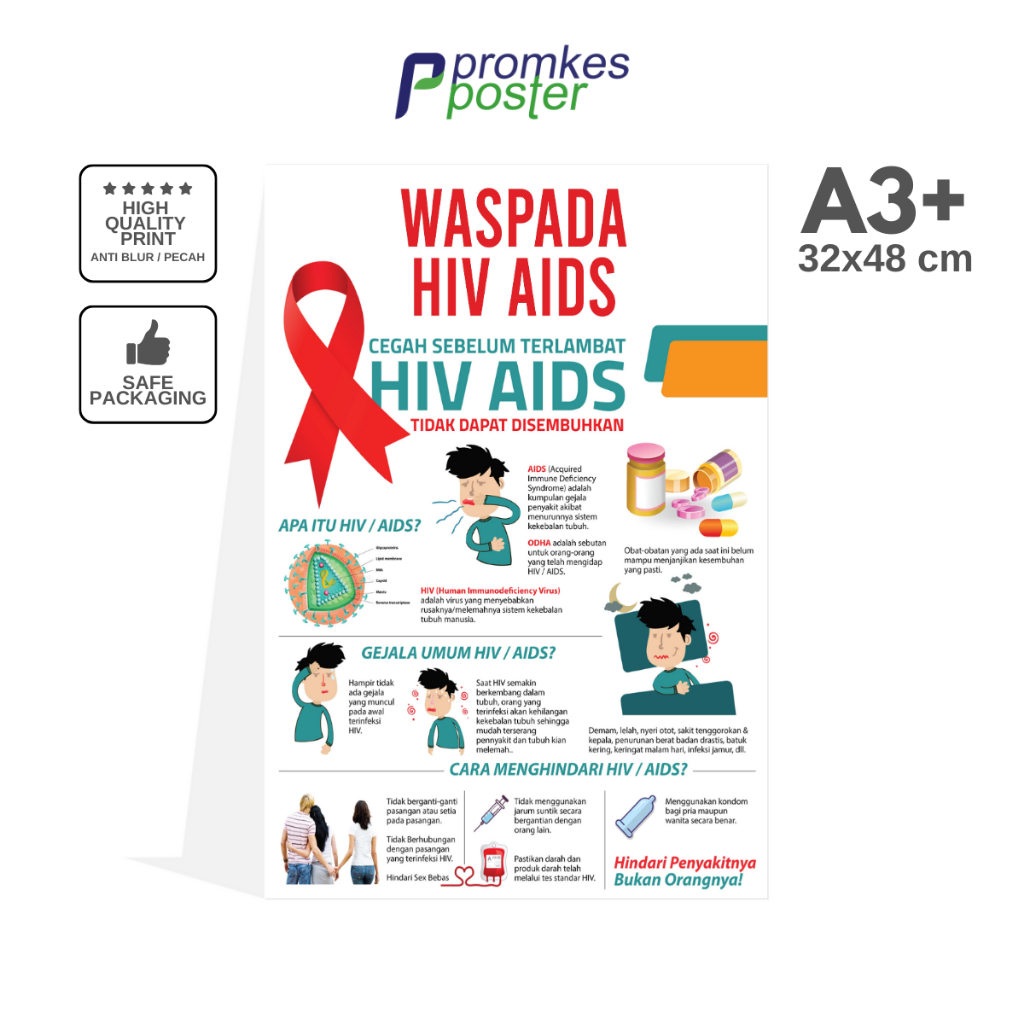 Jual Poster Kesehatan Waspada HIV Aids Sebelum Terlambat | Shopee Indonesia
