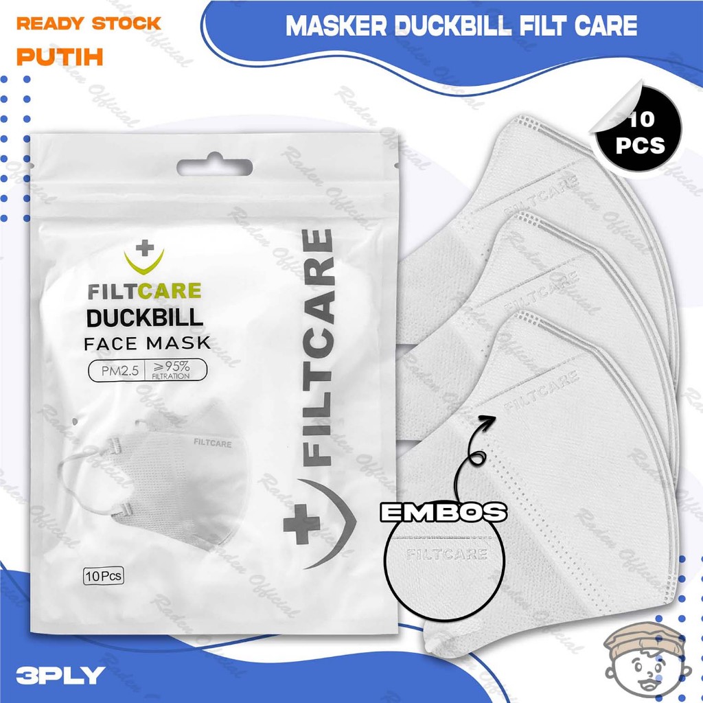 Jual Masker Duckbil FILTCARE 3Ply Isi 10Pcs Warna Putih White Earloop ...