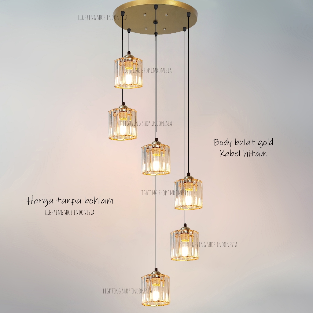 Jual Lampu gantung void 6in1 gold kaca kristal minimalis modern 6 lampu ...