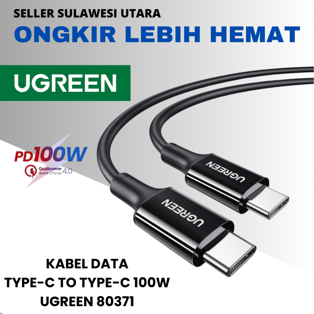 Jual KABEL DATA TYPE-C TO TYPE-C 100W UGREEN 80371 100CM 5A | Shopee ...