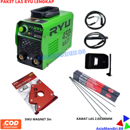 Jual PAKET LENGKAP Mesin Las RYU Inverter MMA 120 IGBT 450 watt / Mesin las / Mesin trafo las ...