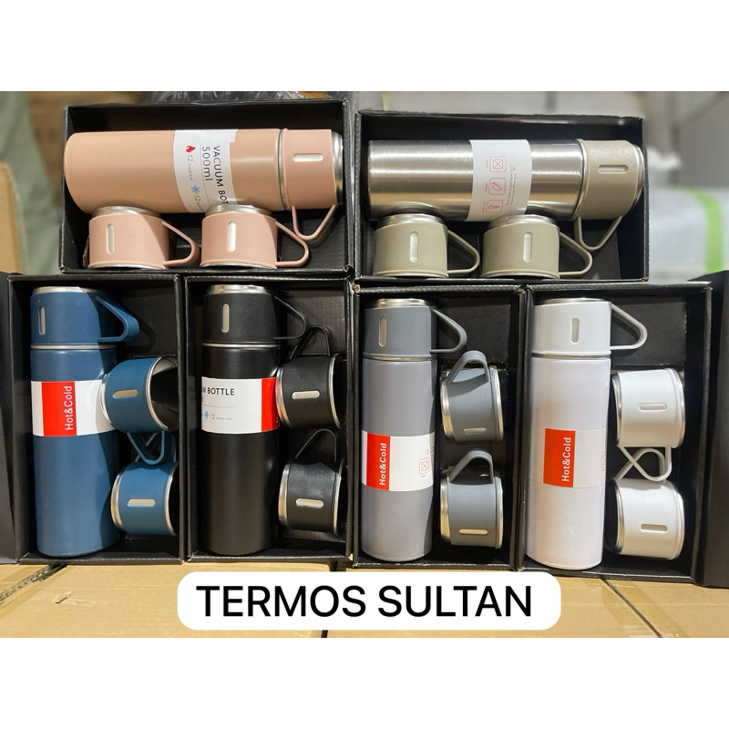 Jual Termos Sultan Vacuum Flask Set / Botol Minum Cangkir Premium 500 ...