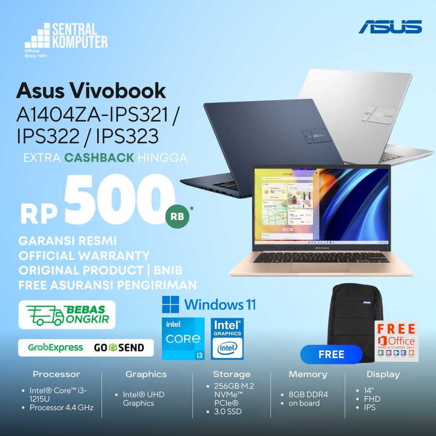 Jual ASUS Vivobook 14 A1404ZA i3-1215U 8GB 256GB 14" FHD IPS OHS W1 ...