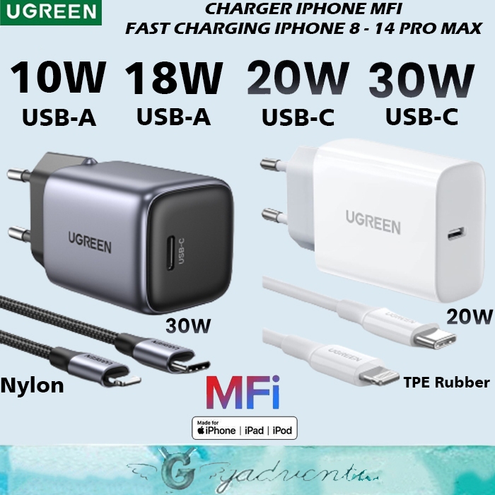 Jual UGREEN Charger Set iPhone Mfi USB A PD Type C To Lightning Fast ...