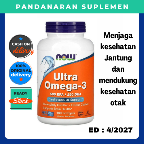 Jual Vitamin Suplemen Ultra Omega 3 500 EPA 250 DHA Now 180 Kapsul ...