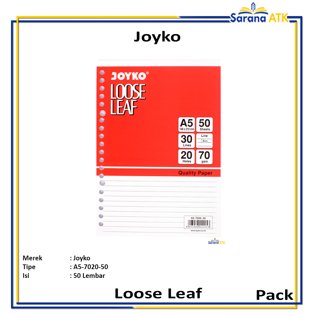 Jual Joyko – Loose Leaf A5 50 Lembar Isi Refill Kertas File – Pack | Shopee Indonesia