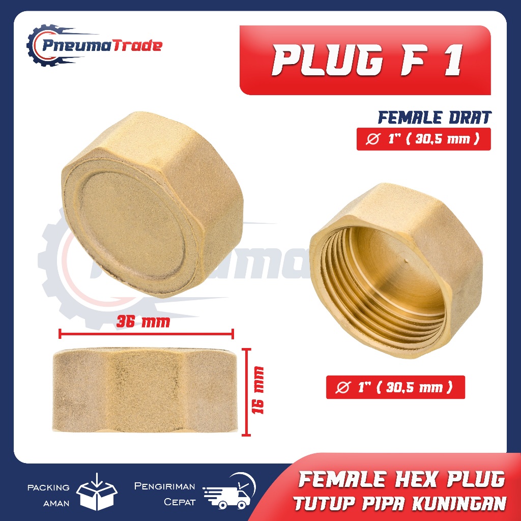 Jual Plug Tutup Pipa Female Drat Dalam Brass Hex Kuningan 1/8" 1/4" 3/8 ...