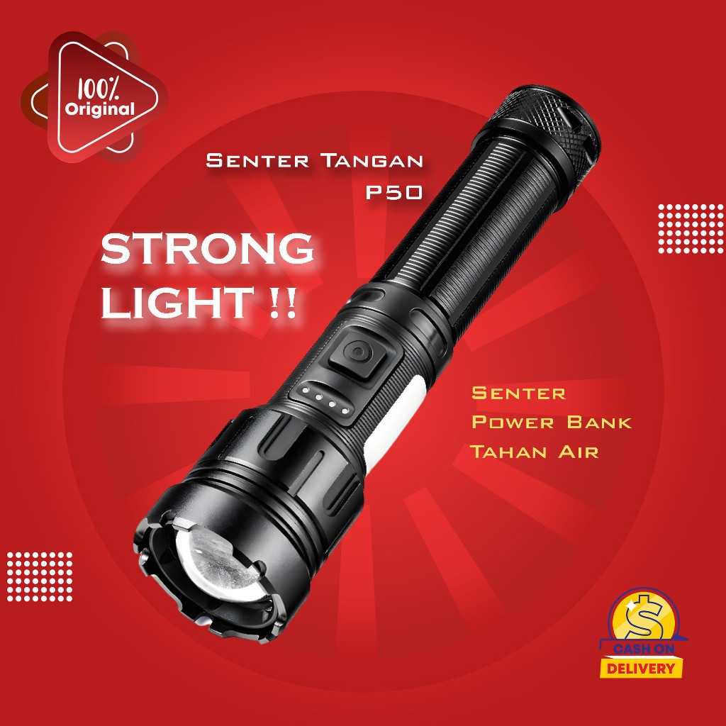 Jual Senter Tangan P50 LED Multifungsi Zoom Jarak Jauh Outdoor Tahan Air Bisa Isi Ulang | Shopee ...