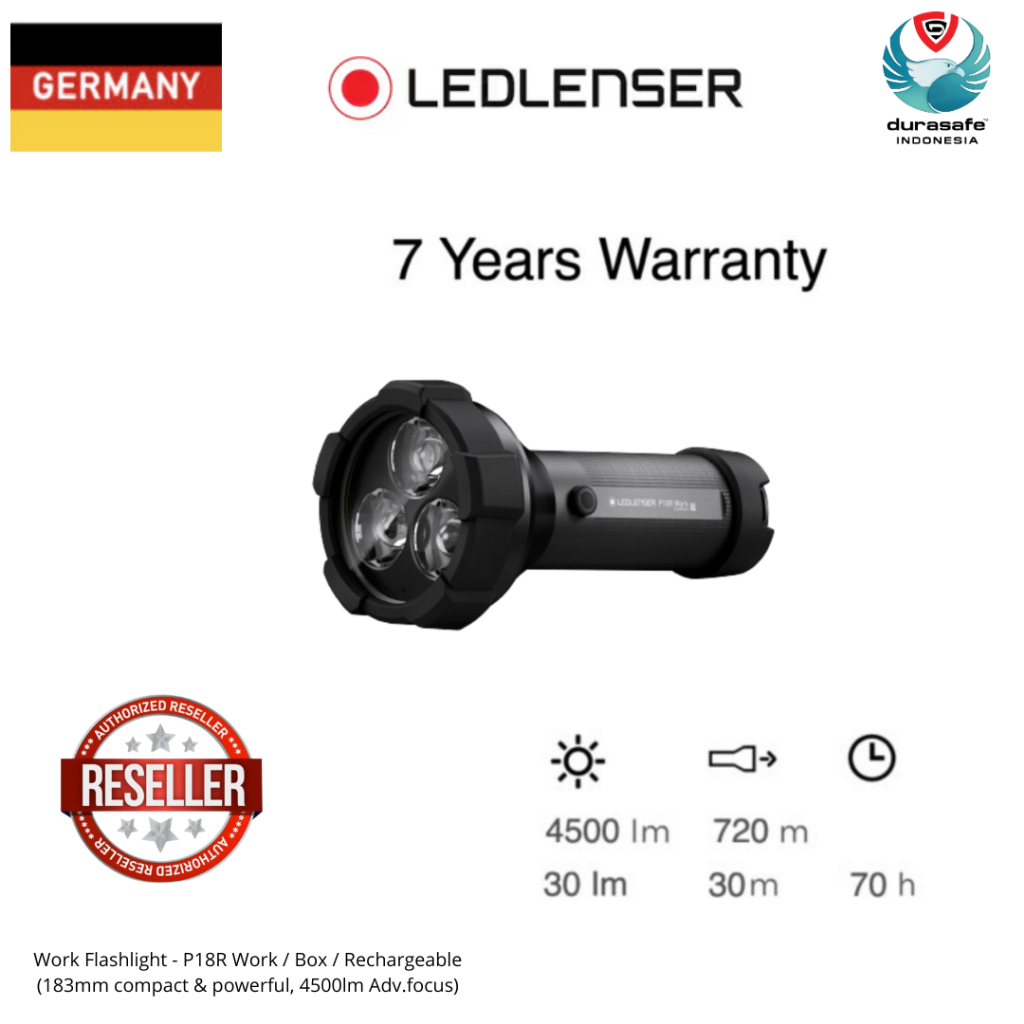 Jual Ledlenser Work Flashlight - P18R Work / Box / Rechargeable (183mm ...