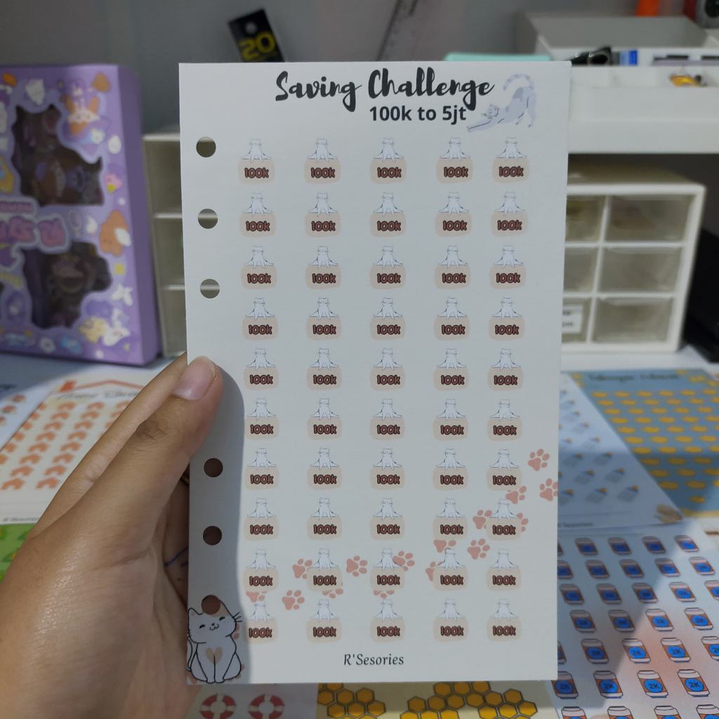 Jual [1 lembar] kertas saving challenge tantangan menabung A6 6 lubang I kertas isi binder loose ...