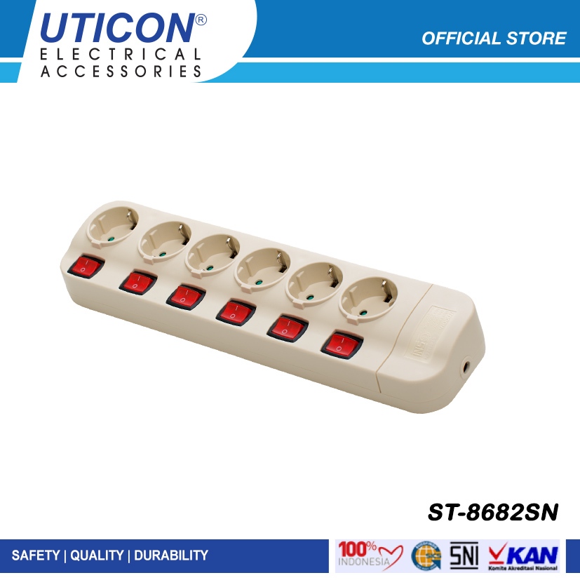Jual Uticon ST-8682 SN Stop Kontak 6 Lb + Pengaman Socket + Saklar ...