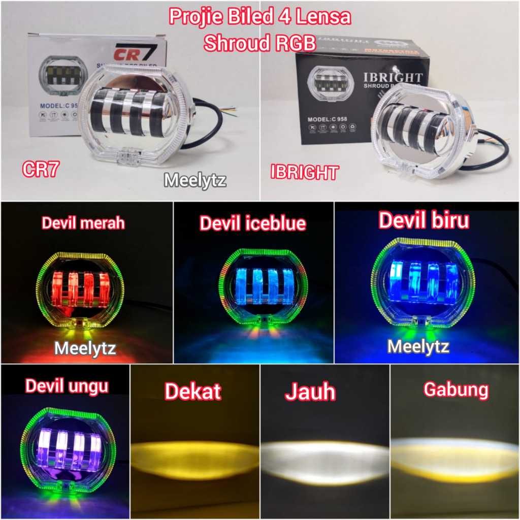 Jual Lampu LED Projie Biled 4 Lensa Ring/Shroud RGB Plus devil Original ...
