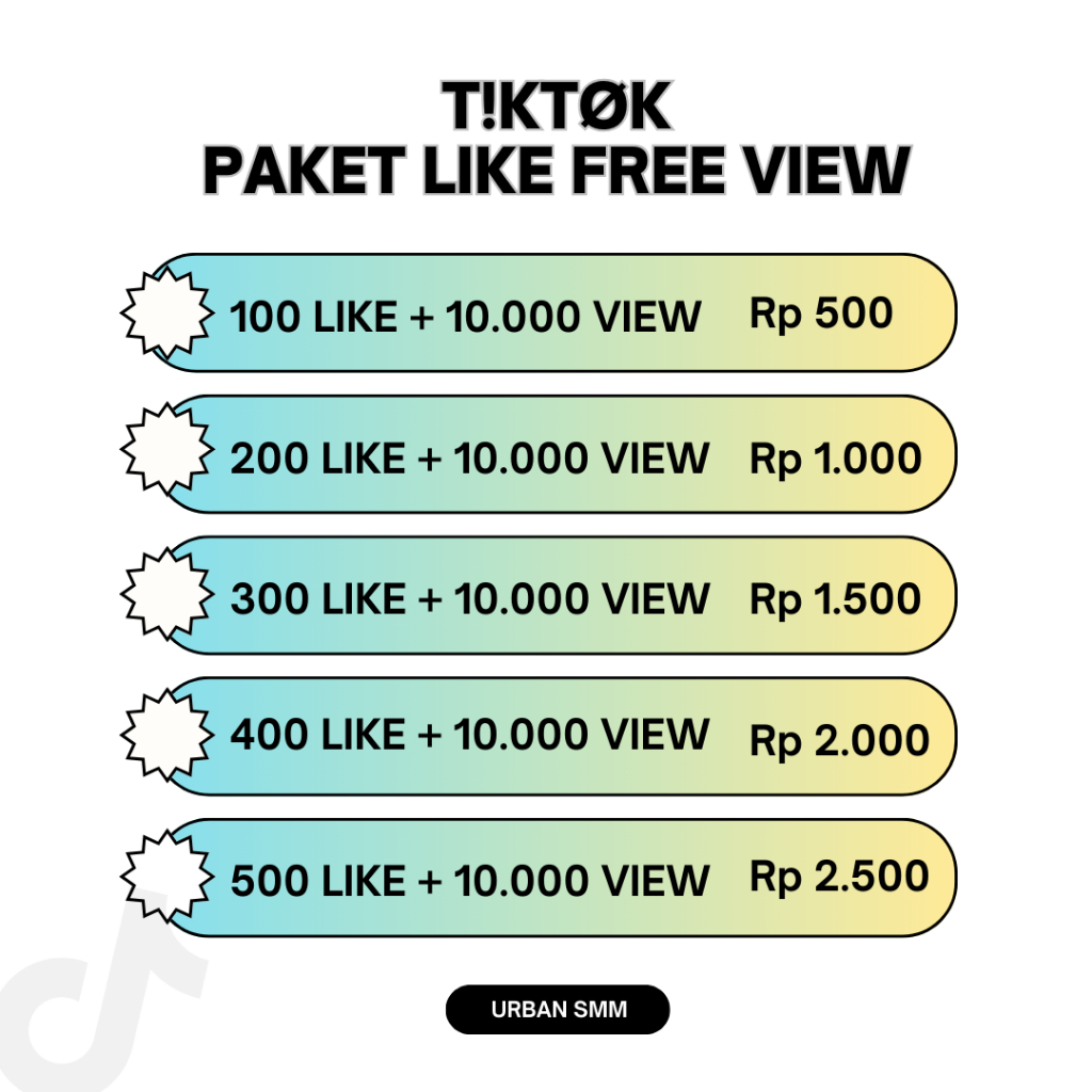 Jual URBAN SMM - Paket Tiktok Like BONUS View Permanen Bergaransi Viewers Aktif Likes Mix ...