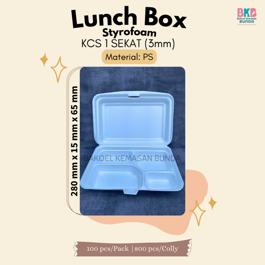 Jual Lunch Box KCS SEKAT BENTO 1 3mm | 1 Pack 100 pcs | Styrofoam ...