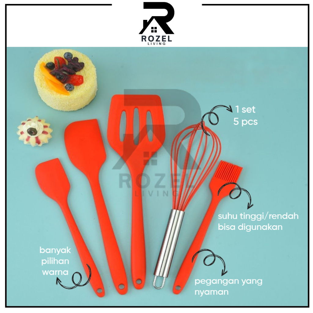 Jual ROZEL Spatula Set 5 in 1 Silikon Sotil Alat Masak Dapur Tahan ...