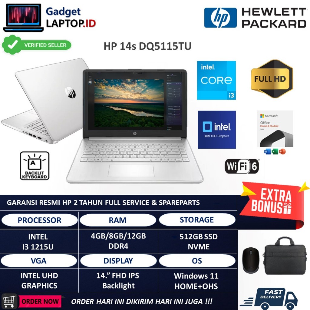 Jual Laptop HP 14s DQ5115TU CORE I3 1215U RAM 12GB 512GB SSD FHD ...
