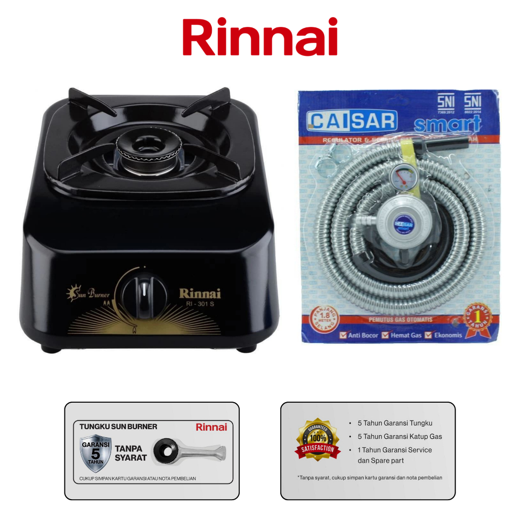 Jual Rinnai RI-301 S Kompor Gas 1 Tungku Plus Selang Regulator RI-301S ...