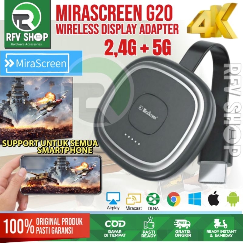 Jual MIRASCREEN G20 HDMI WIRELESS DISPLAY ADAPTER 2.4G+5G SUPPORT 4K TV ...